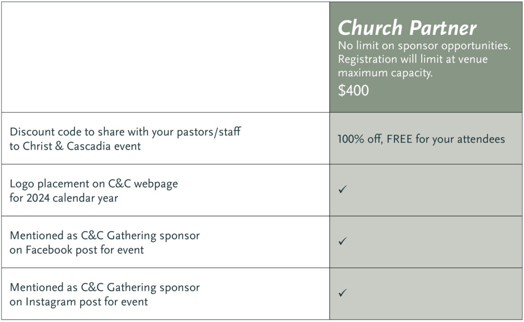 Church Partners & Sponsors - Christ & Cascadia